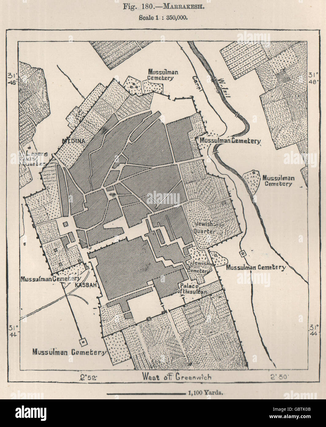 Marrakesh. Marrakech. Morocco, 1885 antique map Stock Photo - Alamy