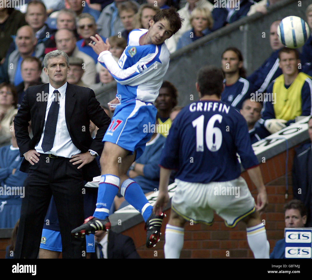 Blackburn Rovers' manager Mark Hughes watches winning goalscorer Matt ...