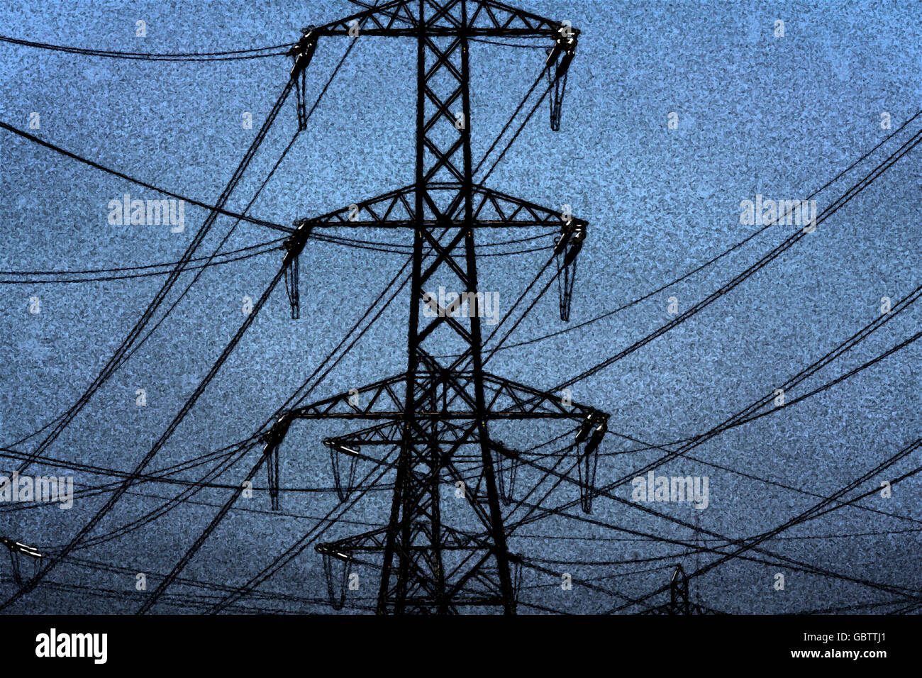 Dark blue textured pylons and cables Stock Photo - Alamy