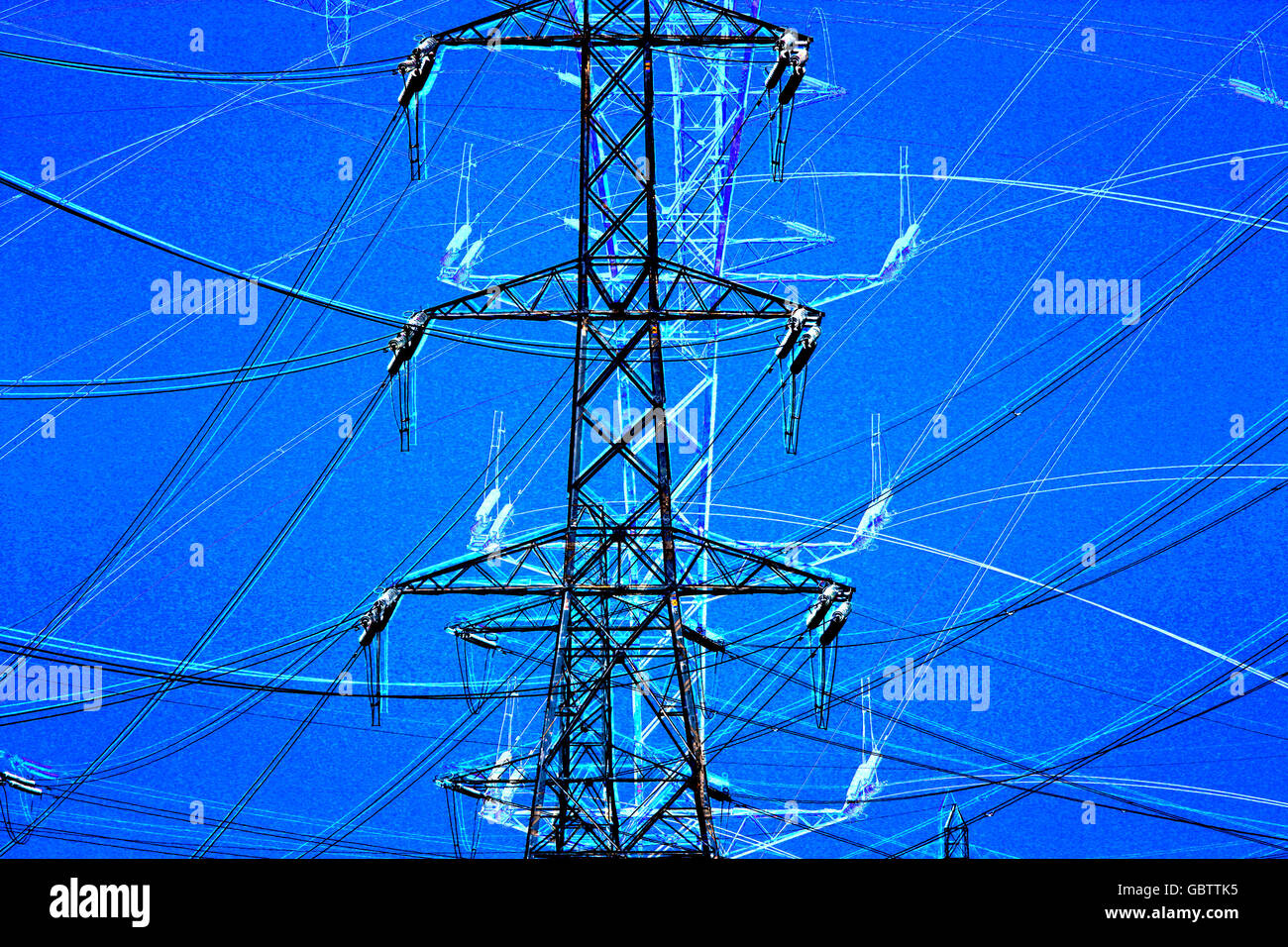Dark blue textured pylons and cables Stock Photo - Alamy