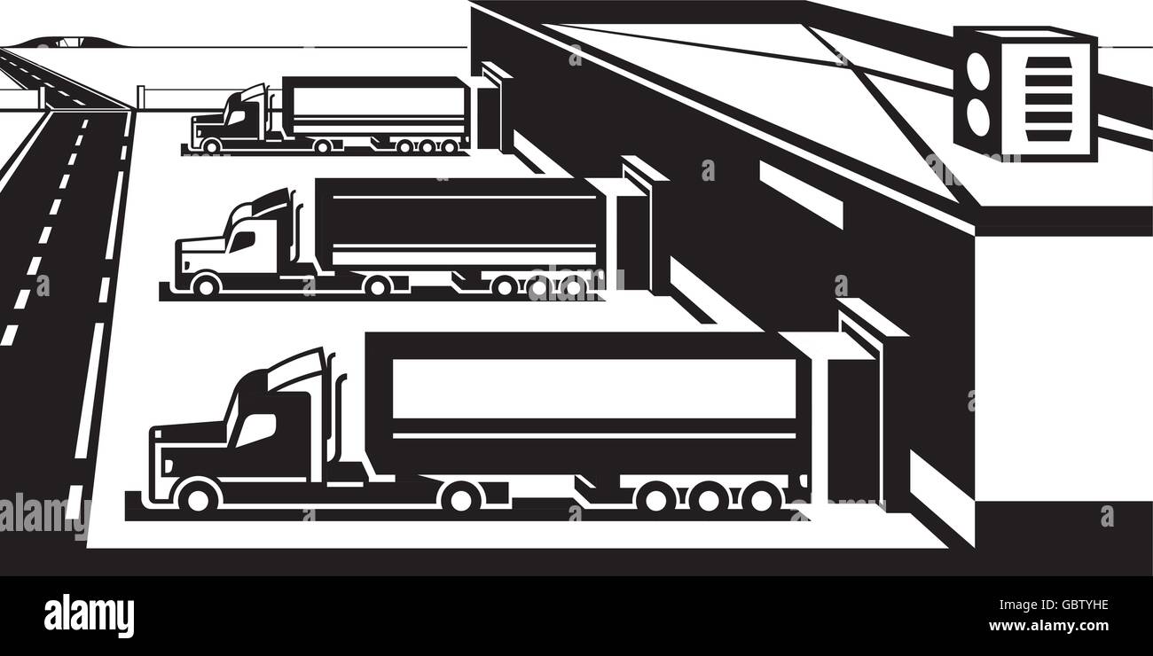 Trucks loading goods in warehouse - vector illustration Stock Vector ...