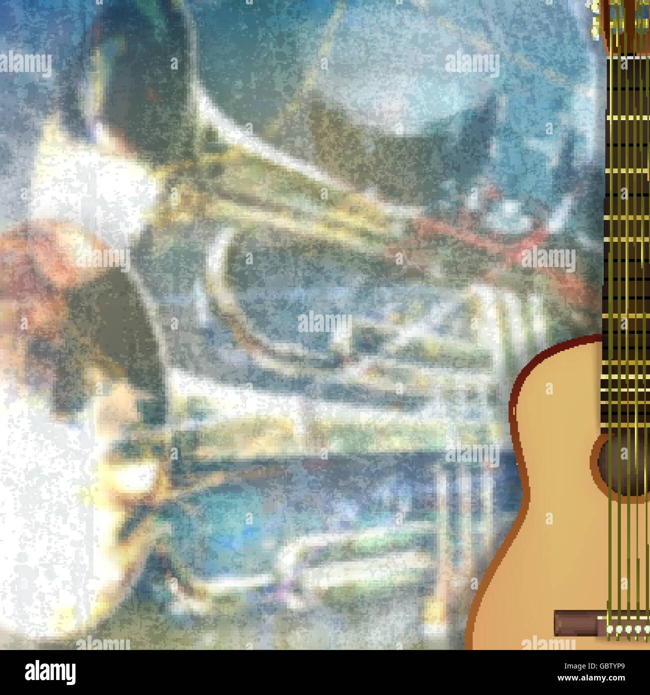 abstract blue grunge music background with acoustic guitar Stock Vector ...