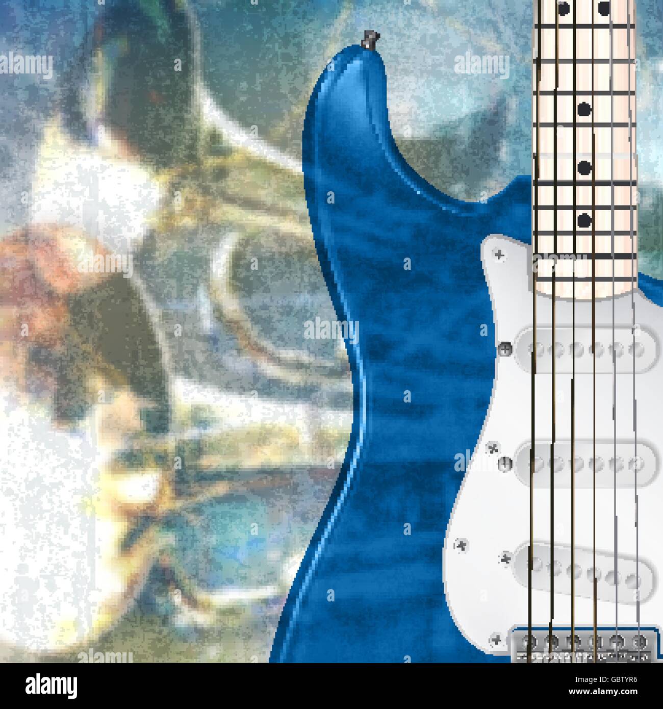 abstract blue grunge music background with electric guitar Stock Vector ...