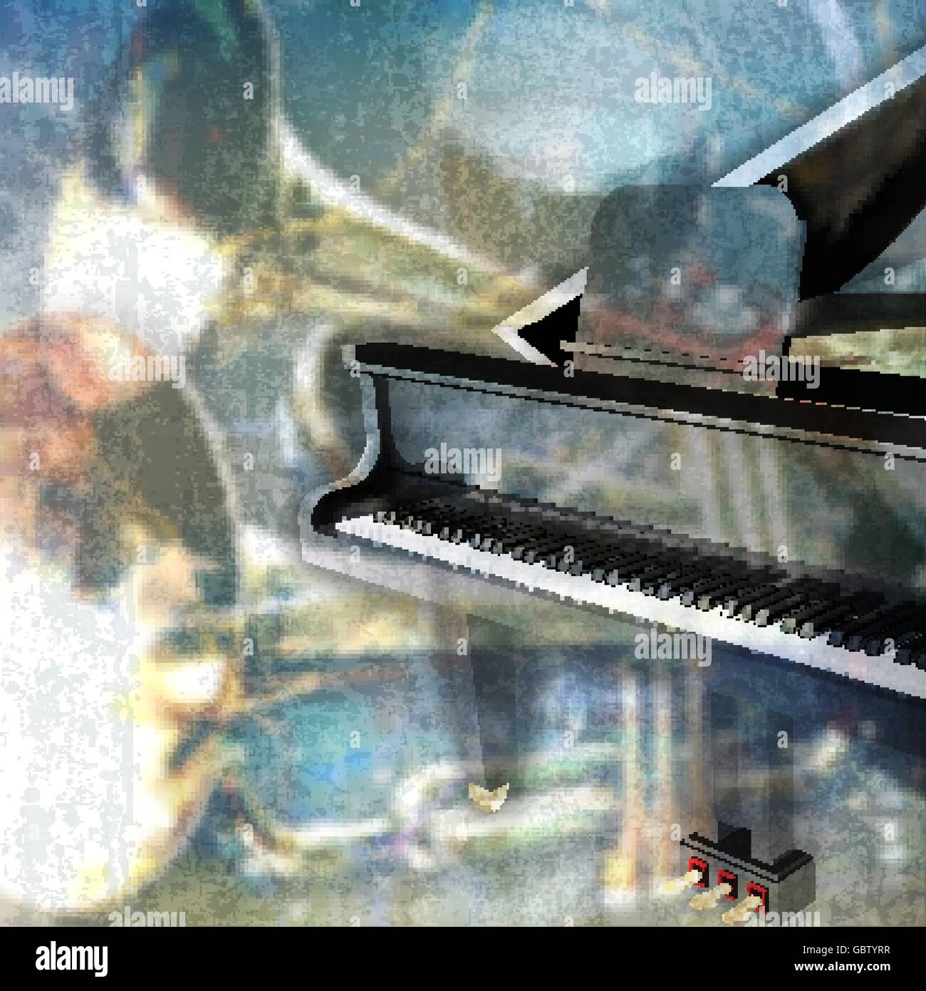 abstract blue grunge music background with grand piano Stock Vector ...