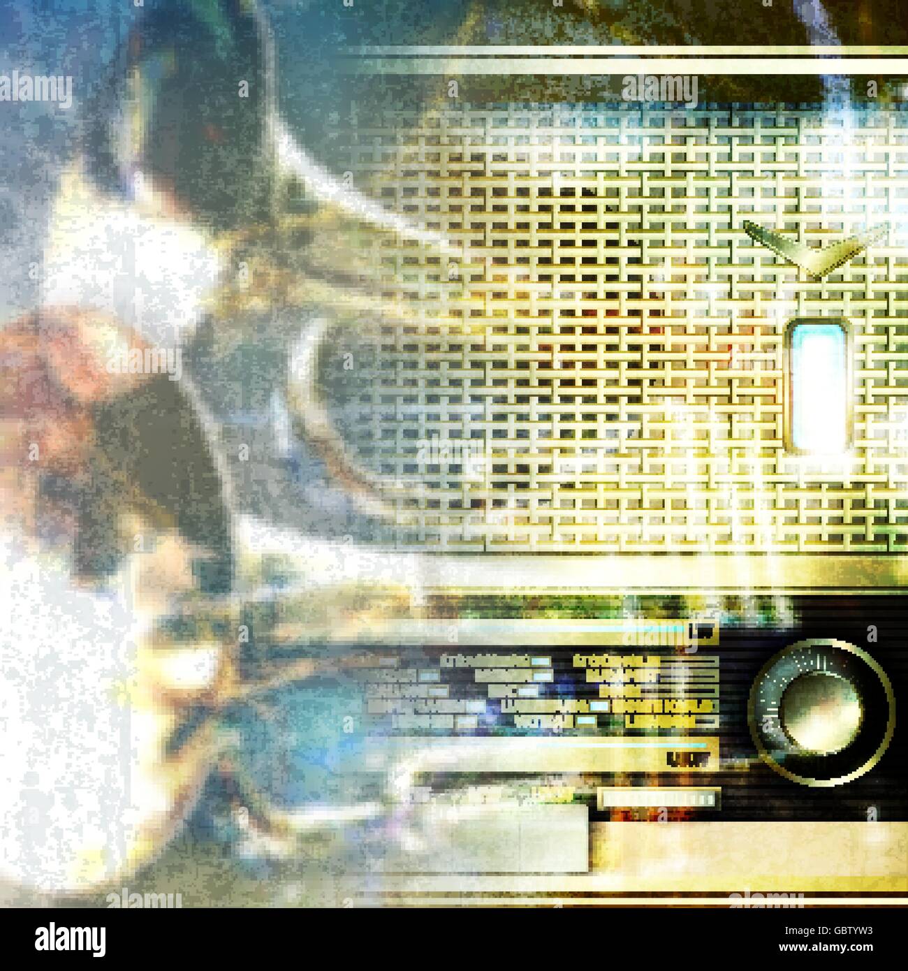 abstract blue grunge music background with retro radio Stock Vector ...