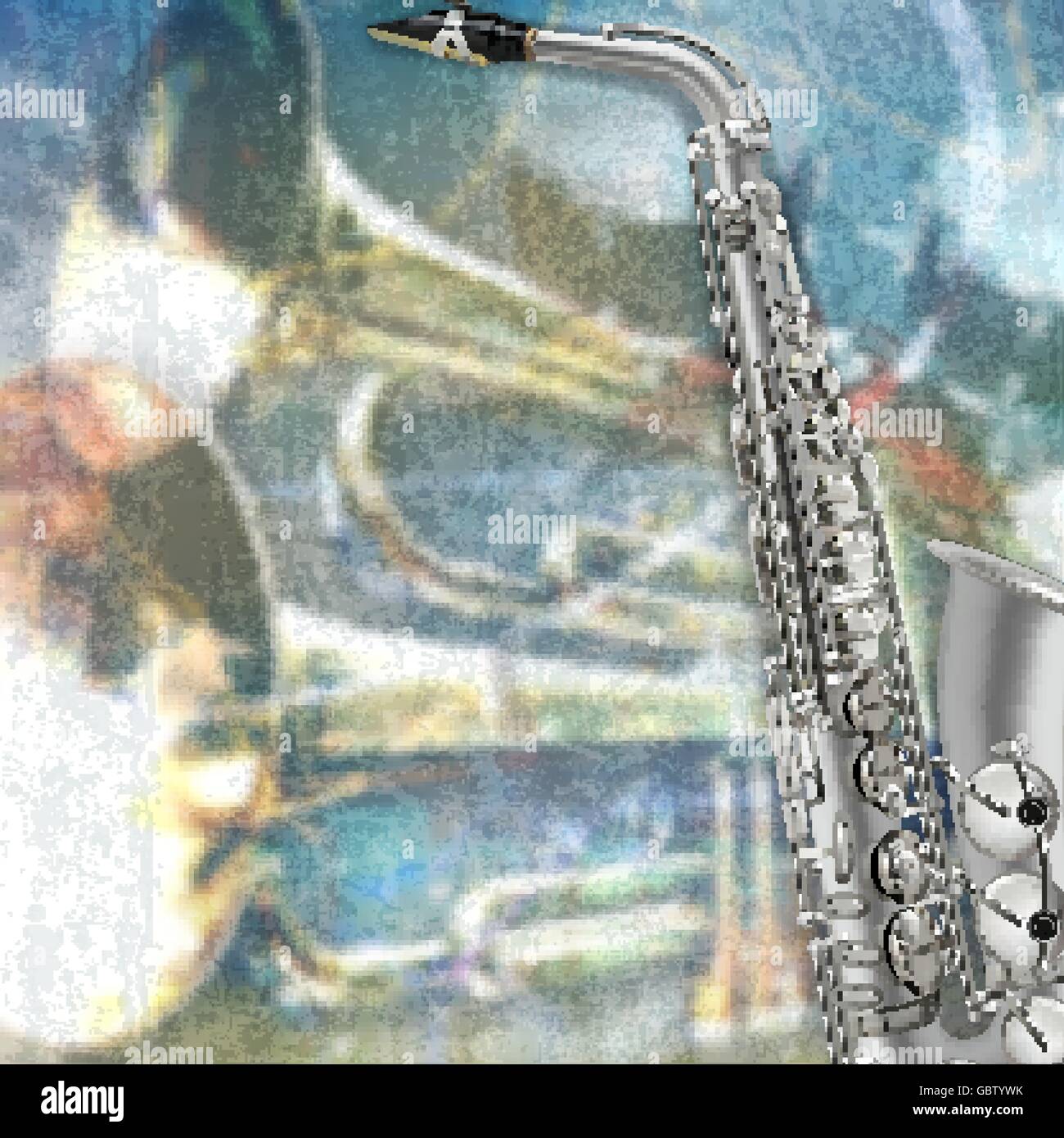 abstract blue grunge music background with saxophone Stock Vector Image ...