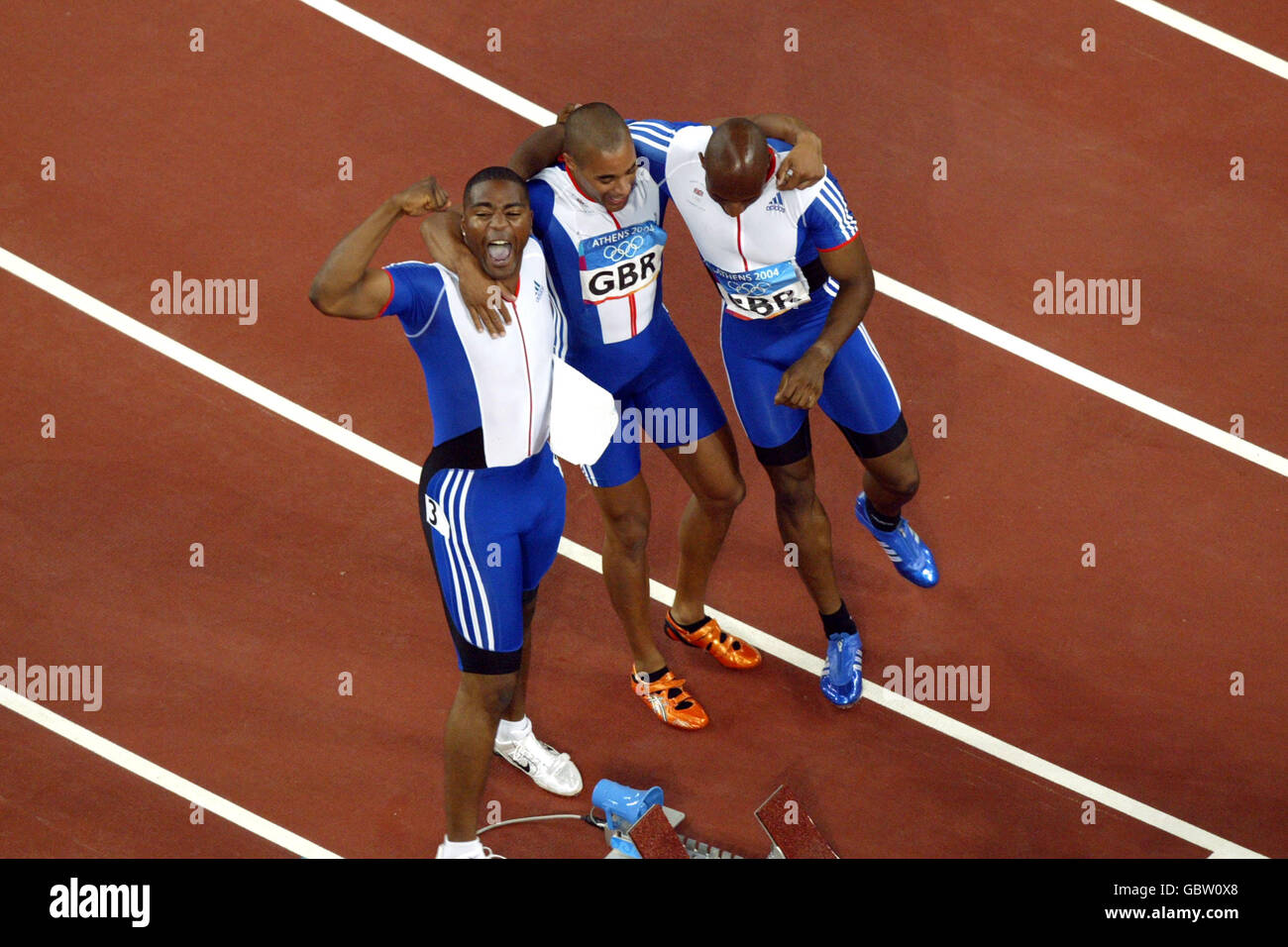 Great Britain's 4x100m relay team, Mark Lewis-Francis, Marlon Devonish ...