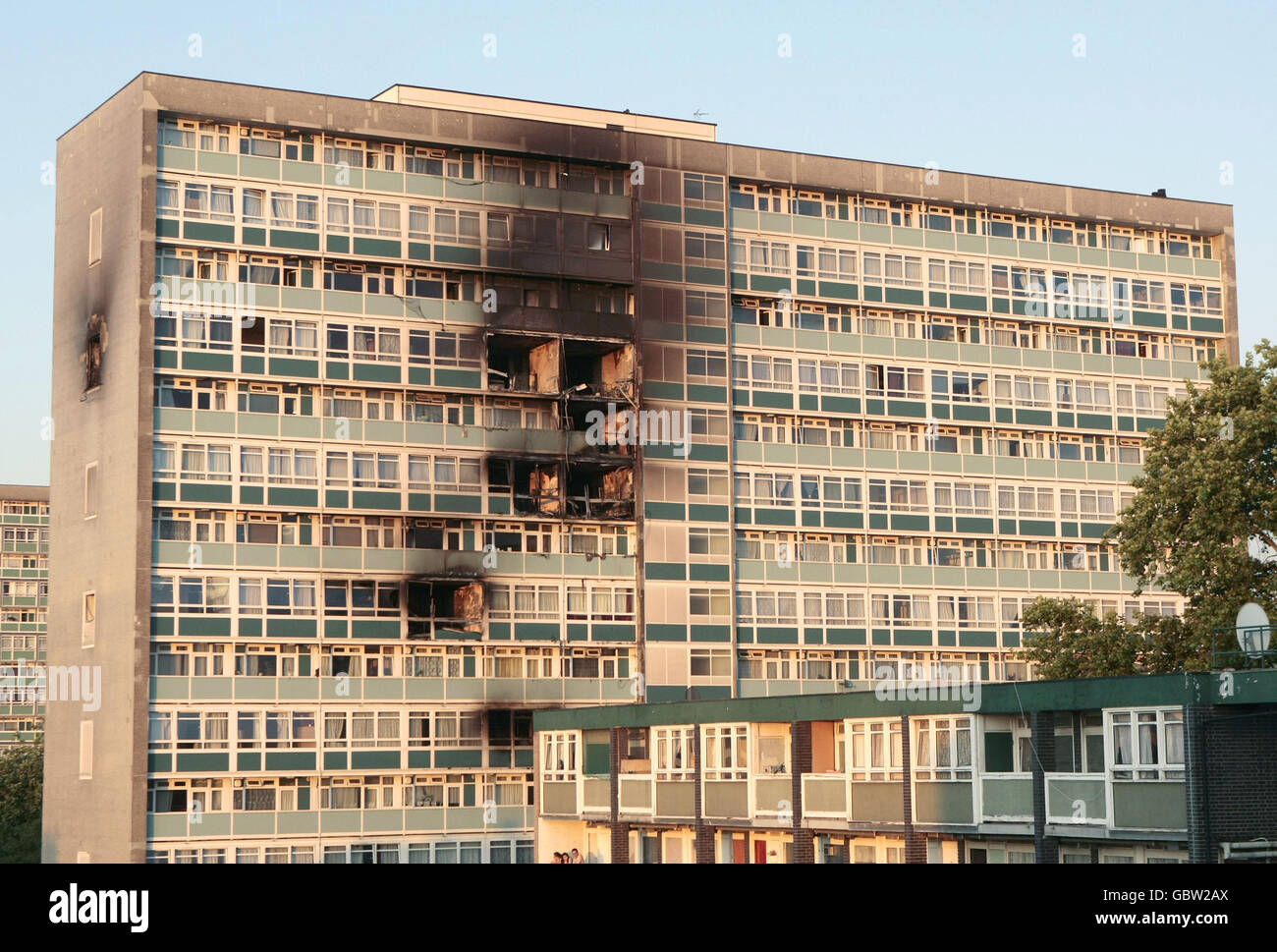 Tower block fire Stock Photo - Alamy
