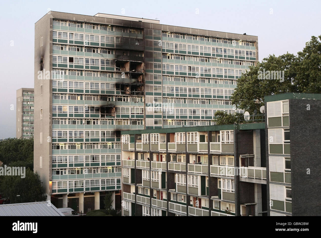 Tower block fire Stock Photo - Alamy