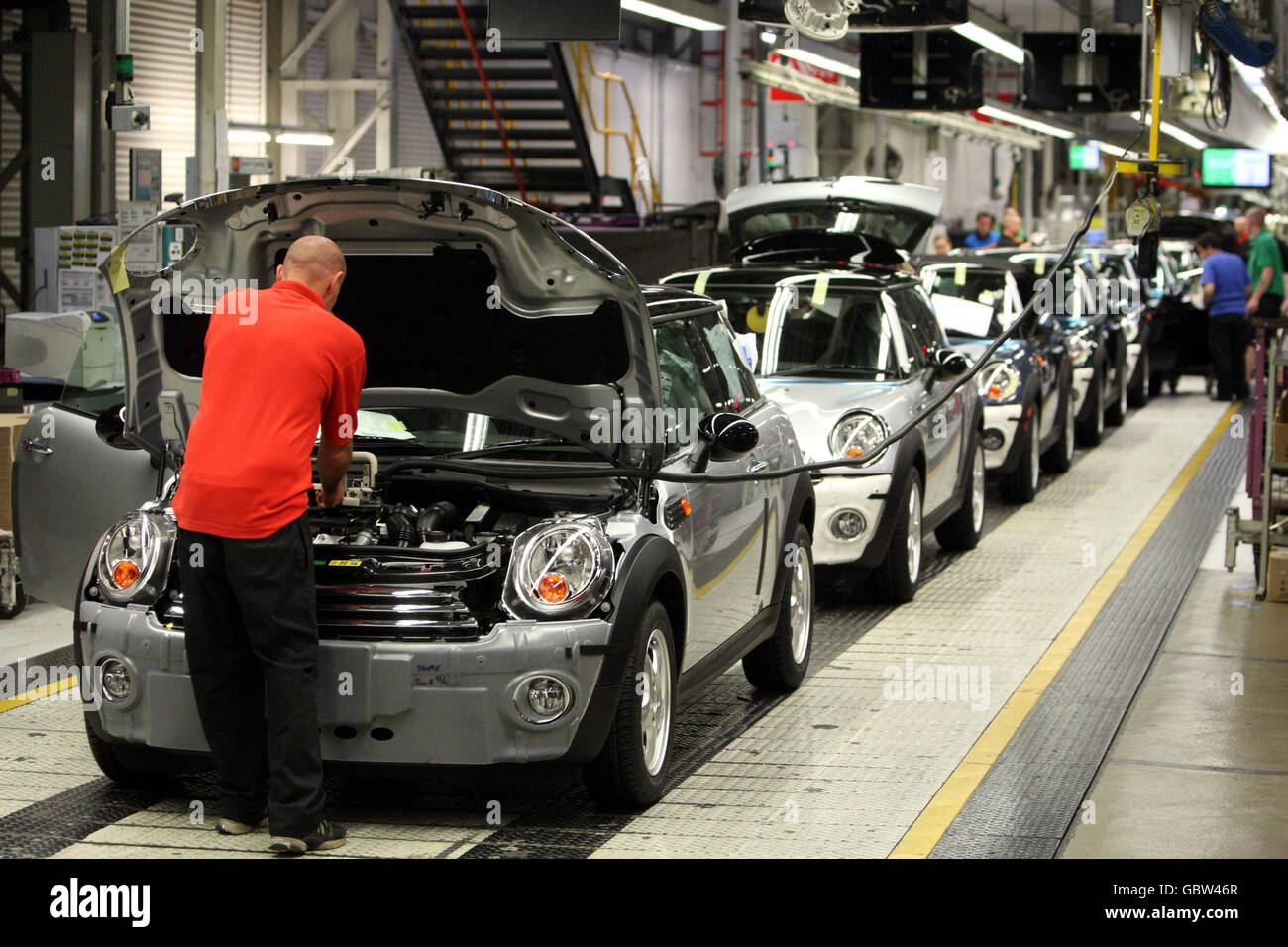 The production line at the BMW UK Mini plant in Oxford, Oxfordshire ...
