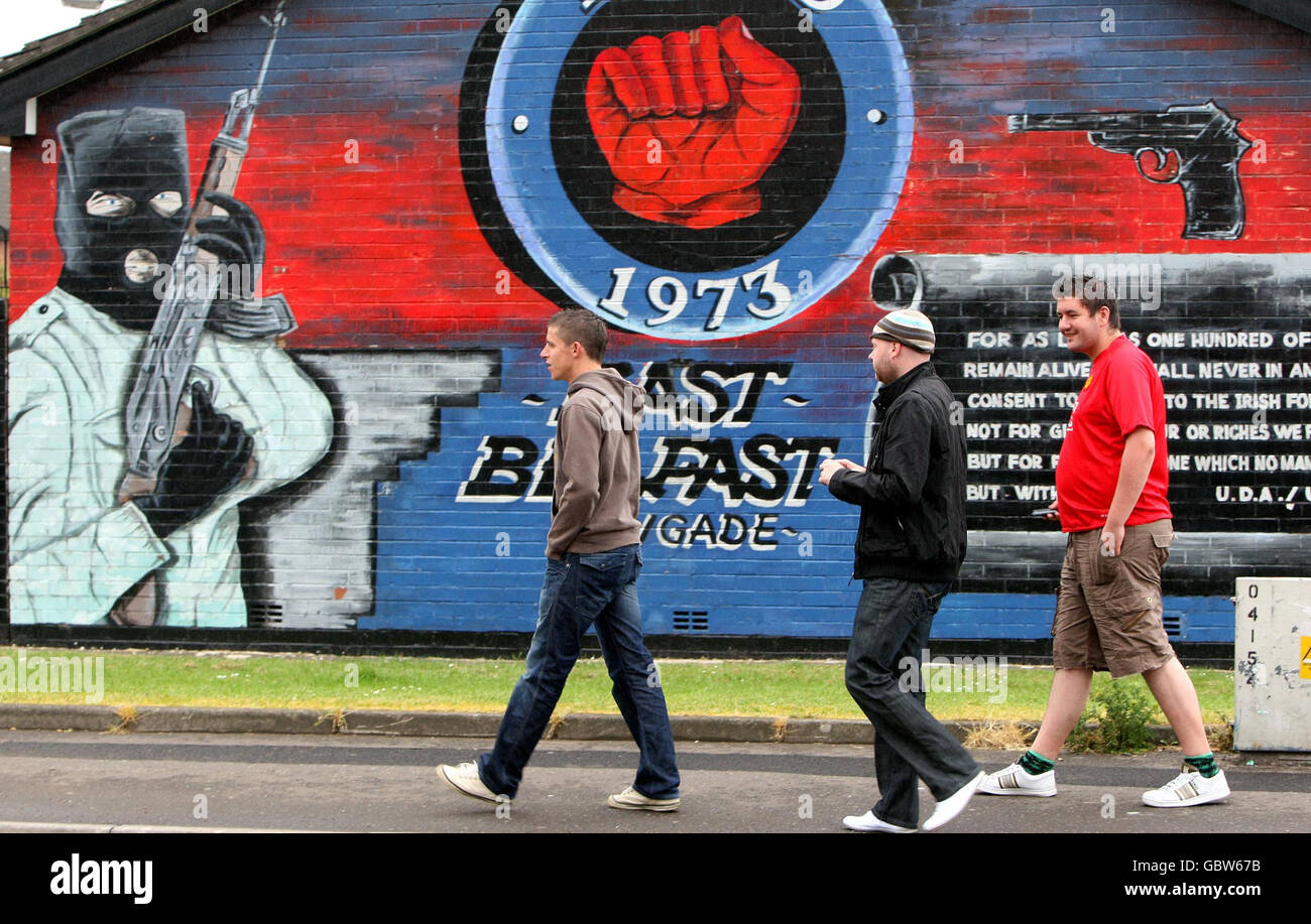 A general view of a Loyalist mural in east Belfast, as details of ...