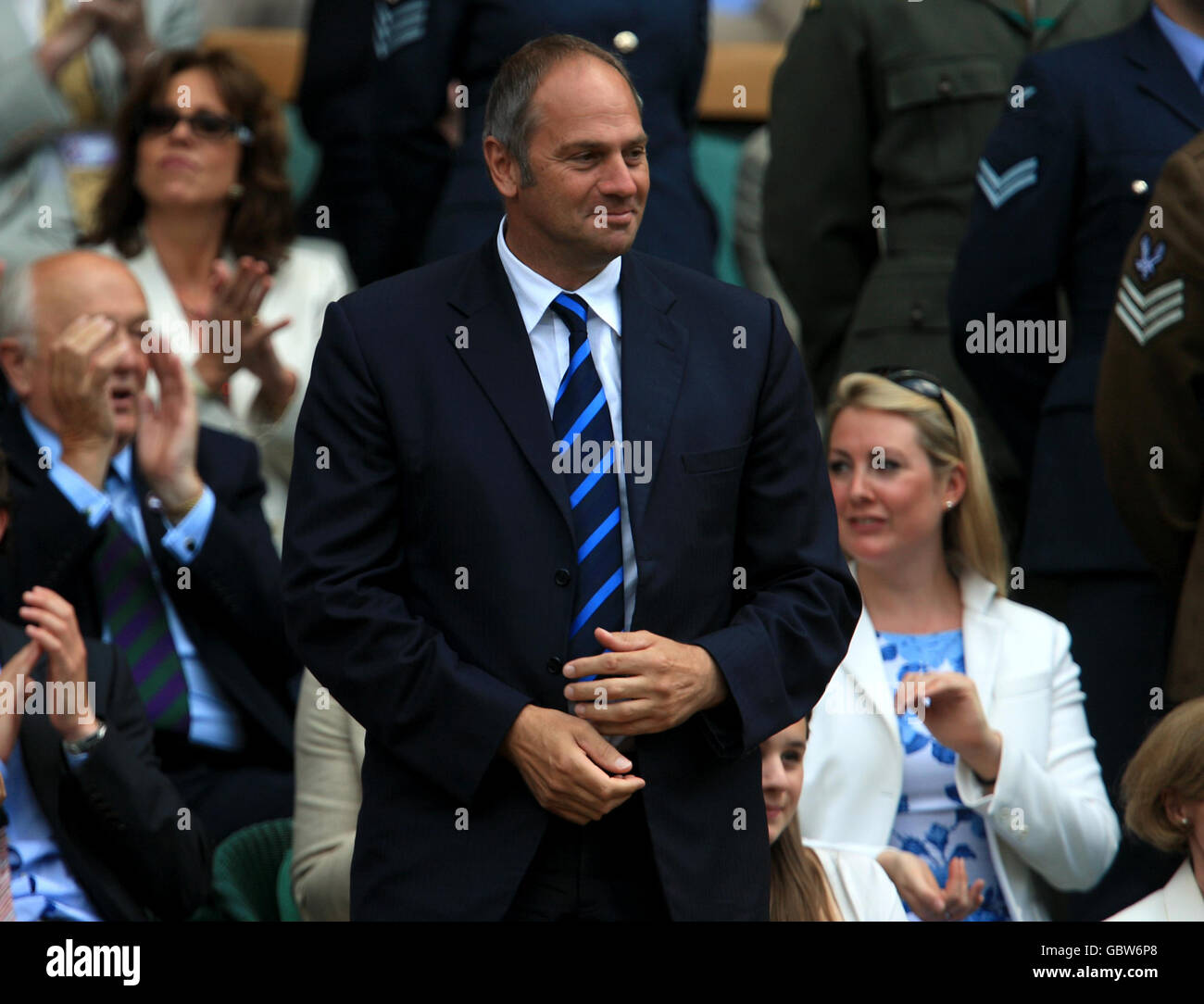 Sir Steve Redgrave is introduced to the centre court crowd before the ...