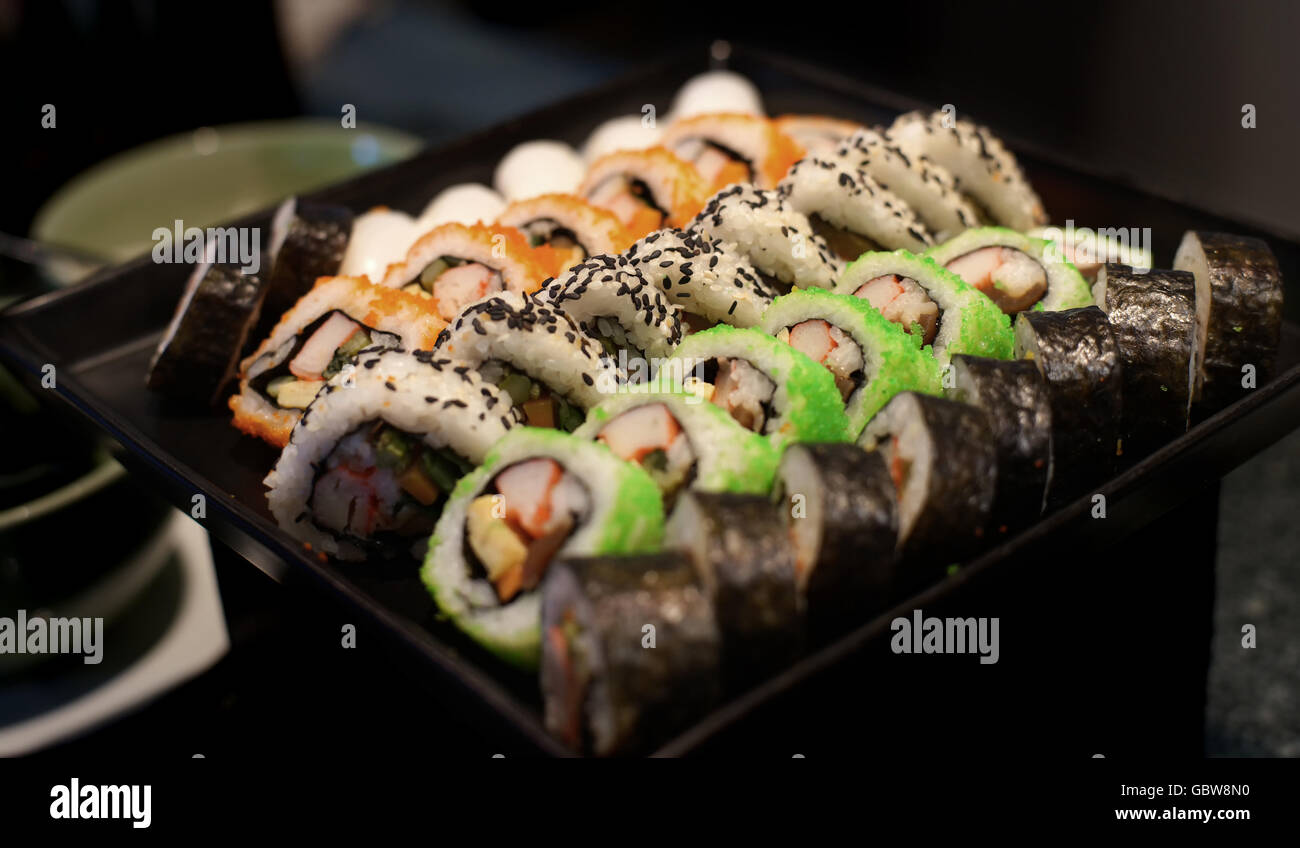 closeup of sushi rolls traditional japanese food Stock Photo - Alamy