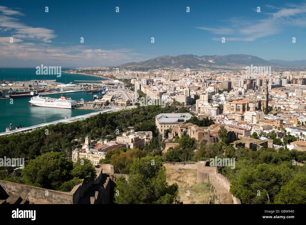 Castillo de gibralfaro with view about the town hi-res stock ...