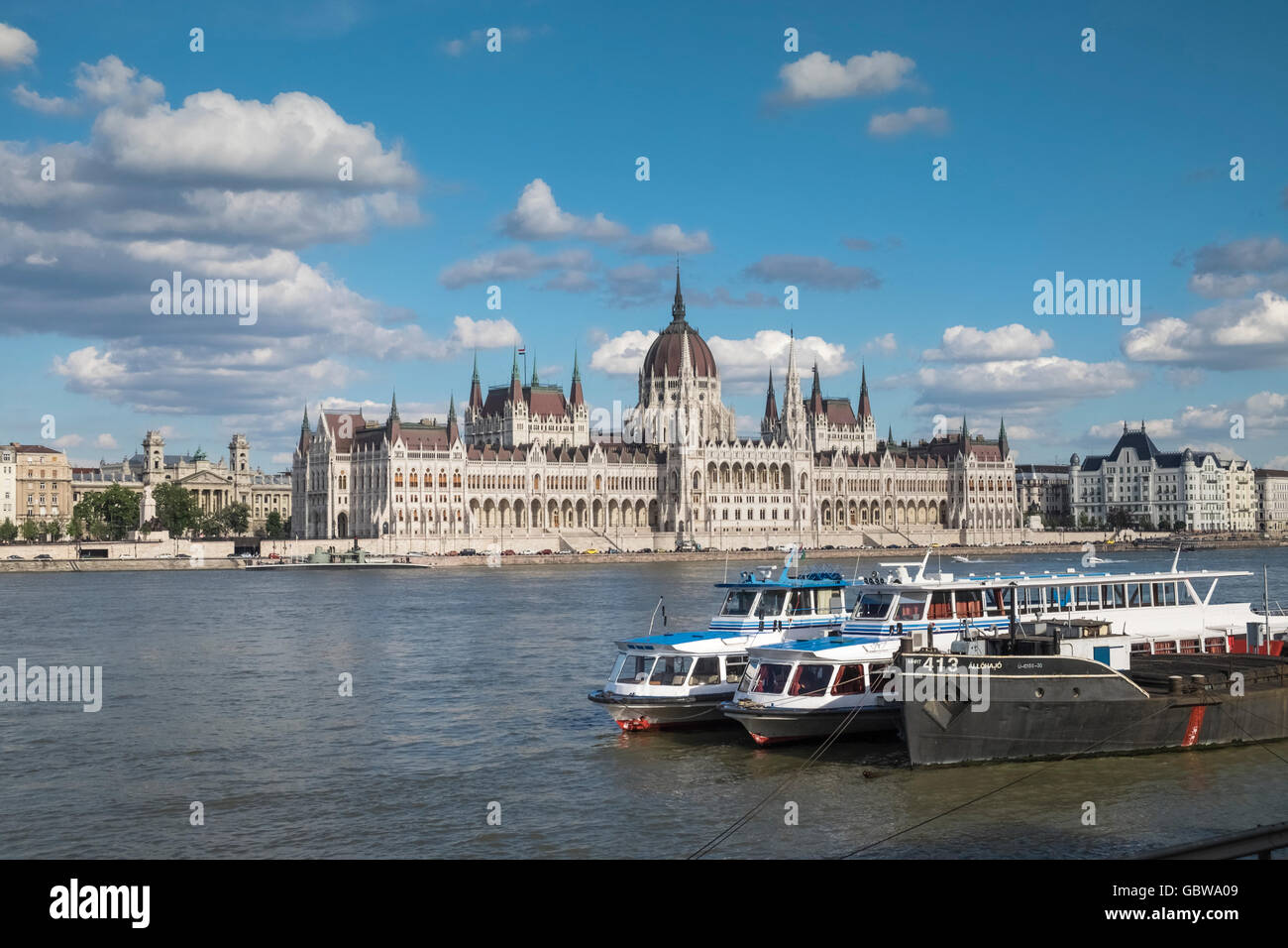 Gothic exterior architecture of Hungarian Parliament building, located ...
