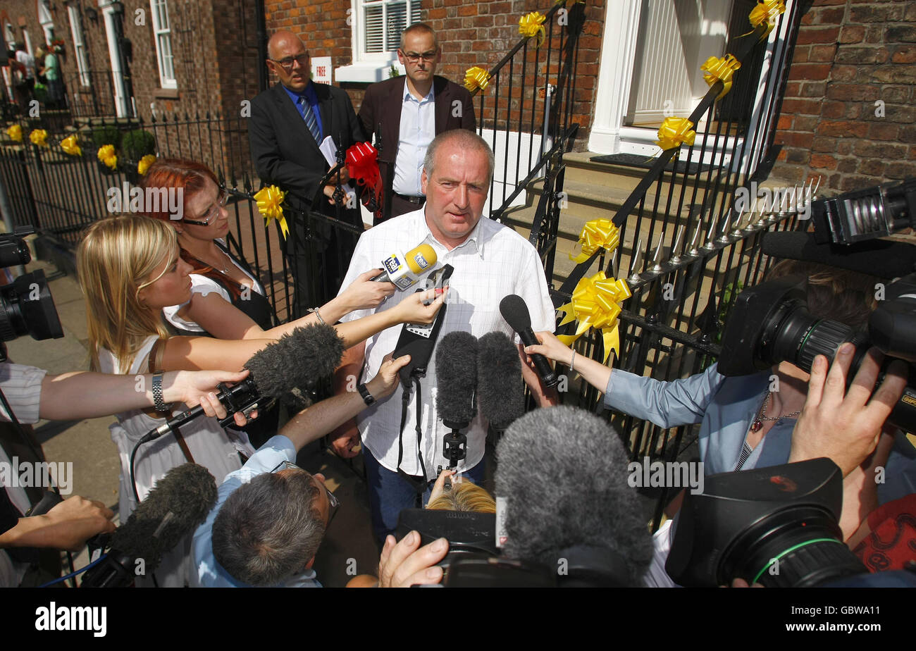 Michael Shields Snr, the father of Michael Shields, talks to the media ...