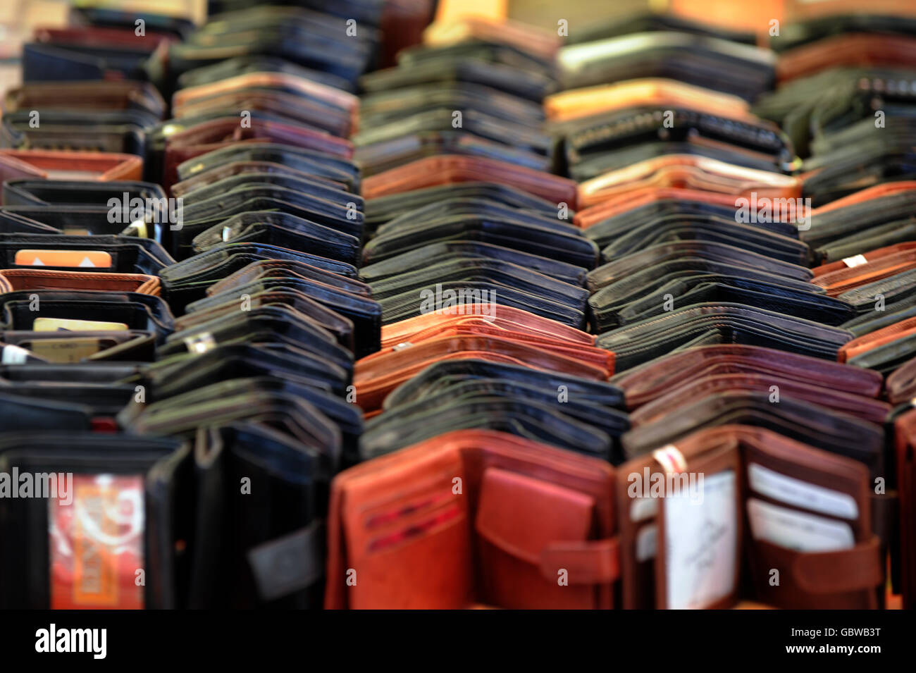 General view of wallets for sale in a market in Baku, Azerbaijan Stock ...