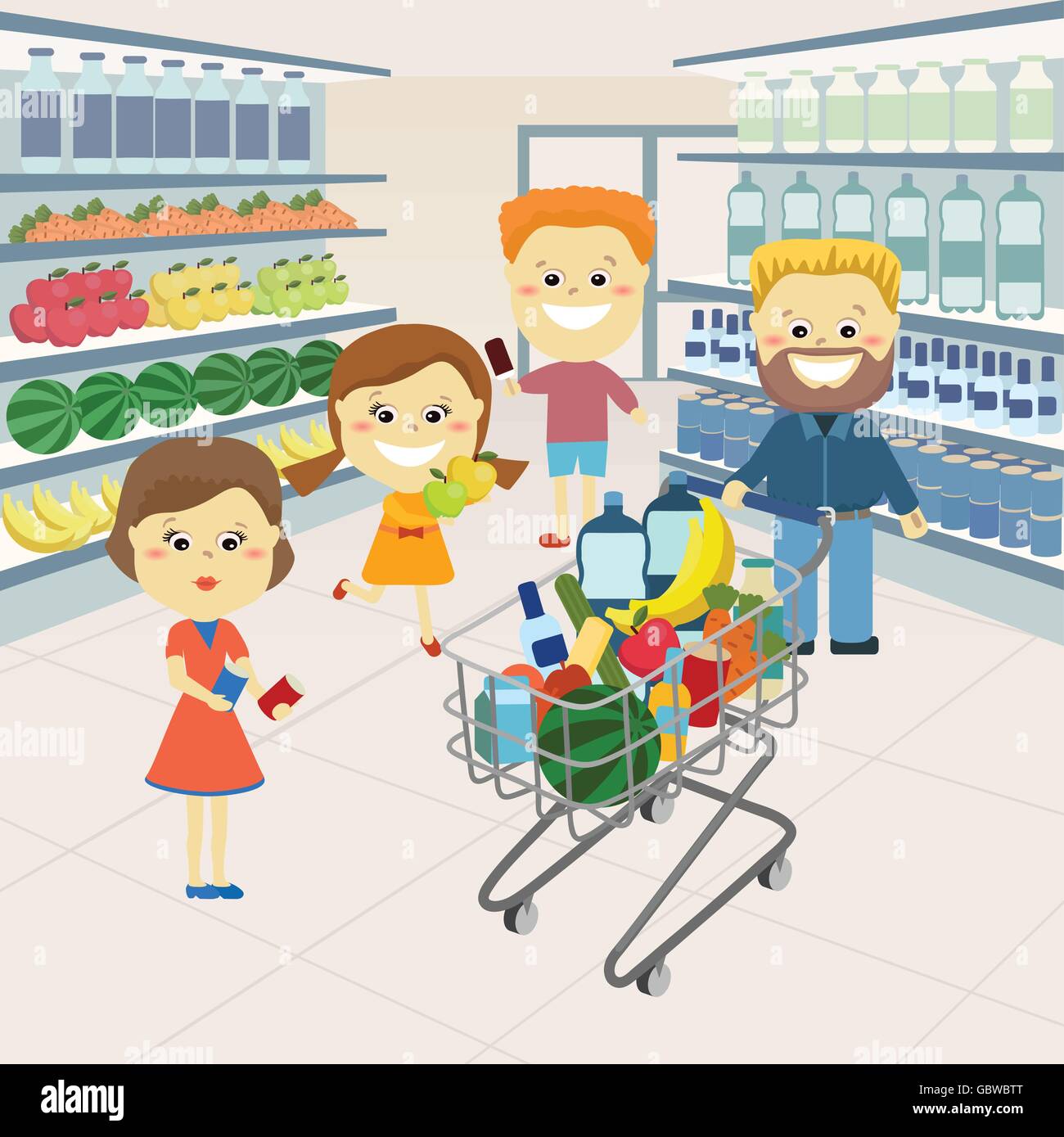 Family at the grocery store Stock Vector Image & Art - Alamy