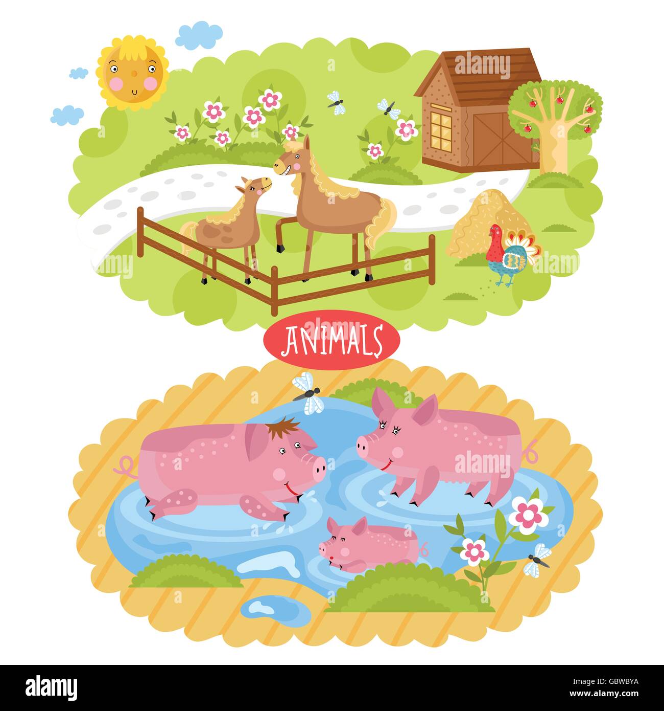 Vector animals located on farm Stock Vector Image & Art - Alamy