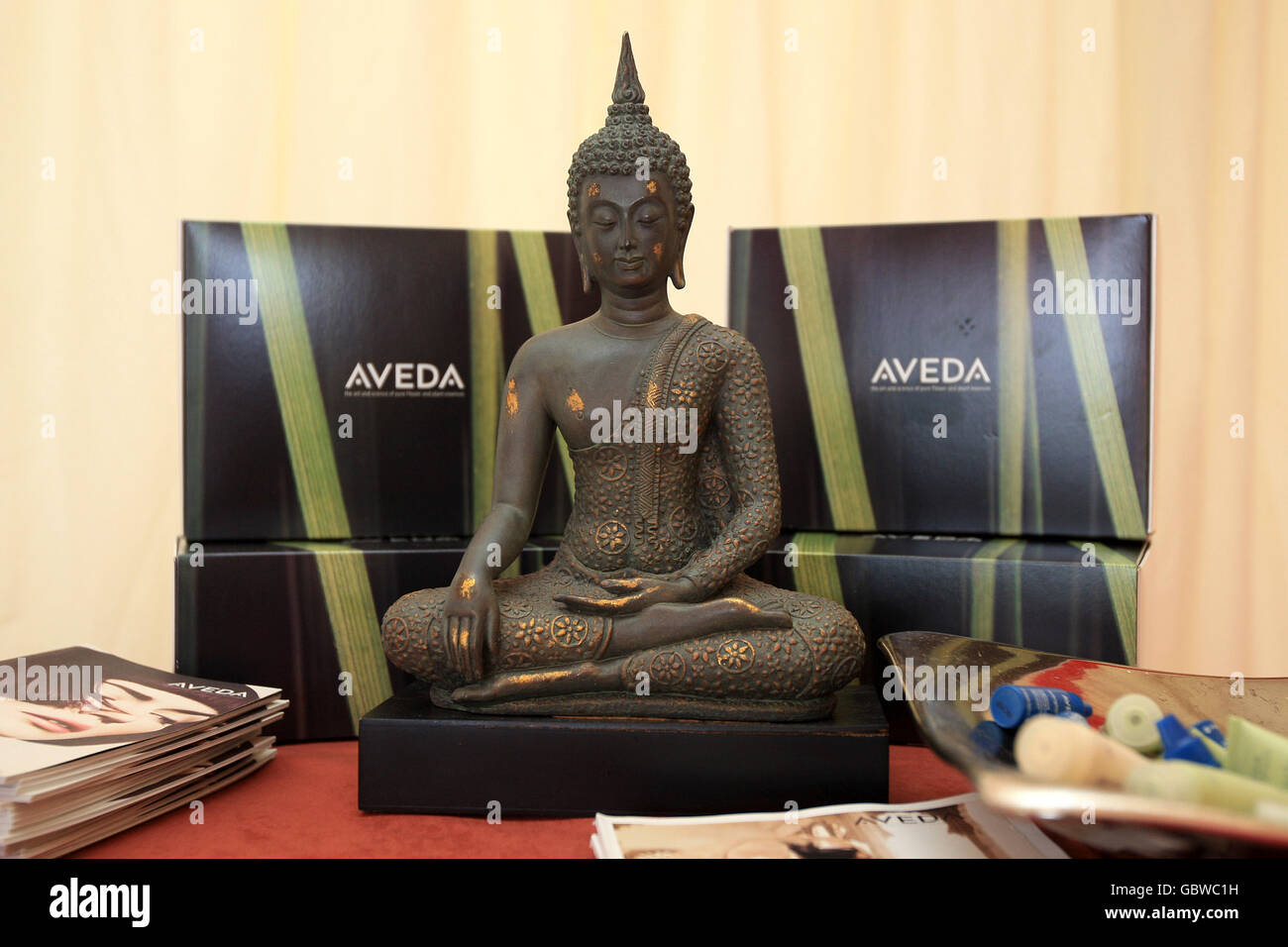 A view of the Aveda cosmetics stall at the Style Stable marquee during ...