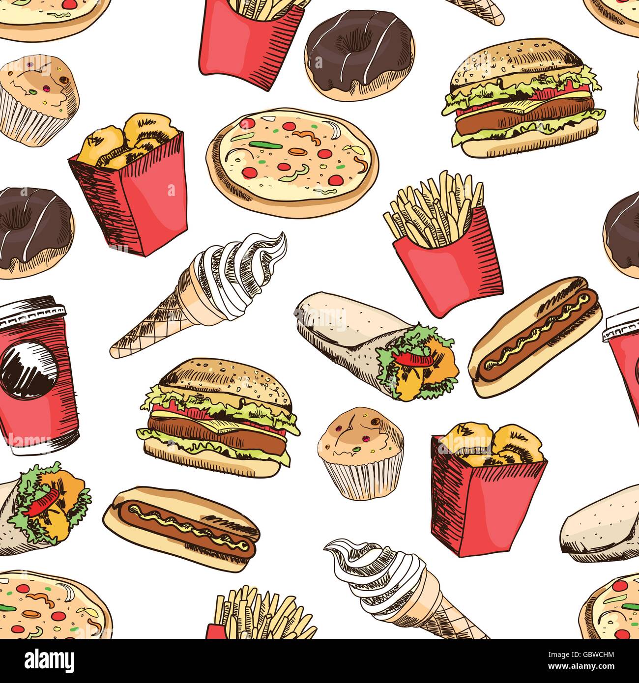 Fast food pattern Stock Vector Image & Art - Alamy