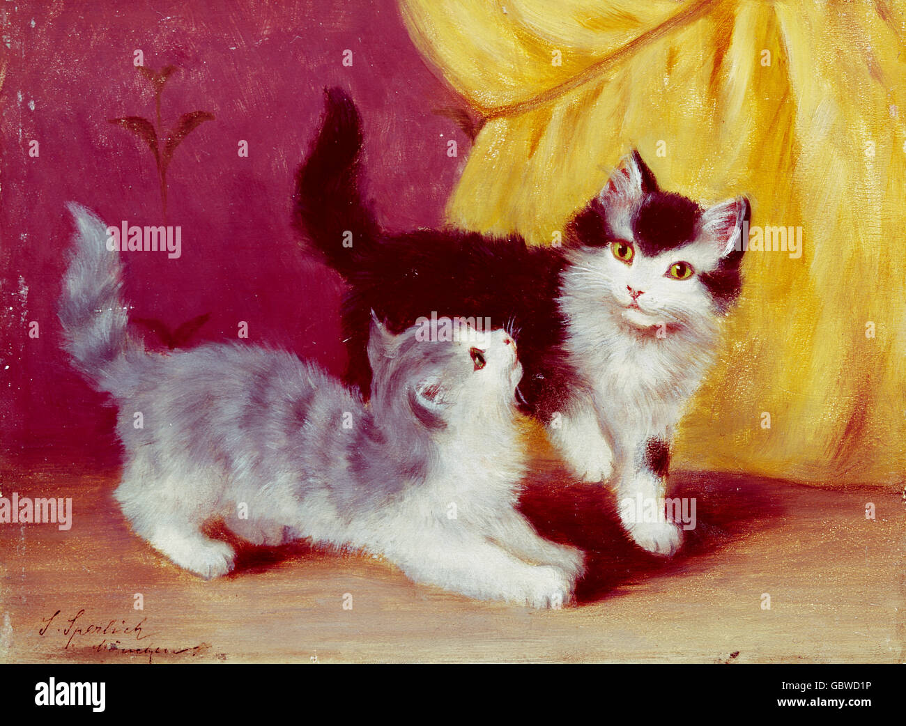 fine arts, Sperlich, Sophie (1863 - 1906), painting "Playing Cats ...