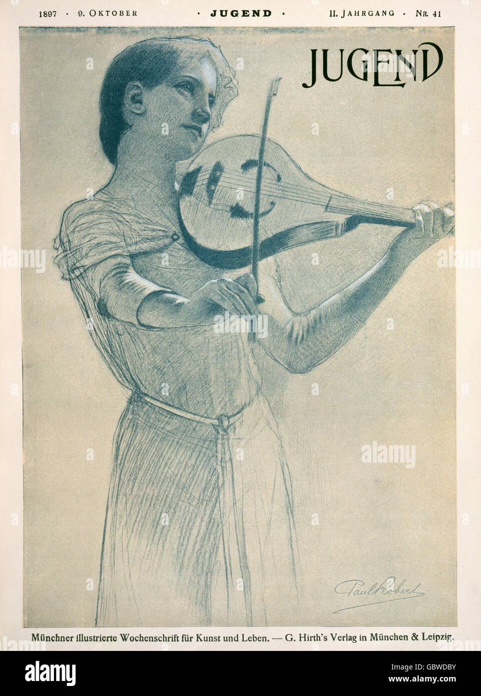 fine arts, Art Nouveau, graphic, girl playing a rebec, illustration by ...