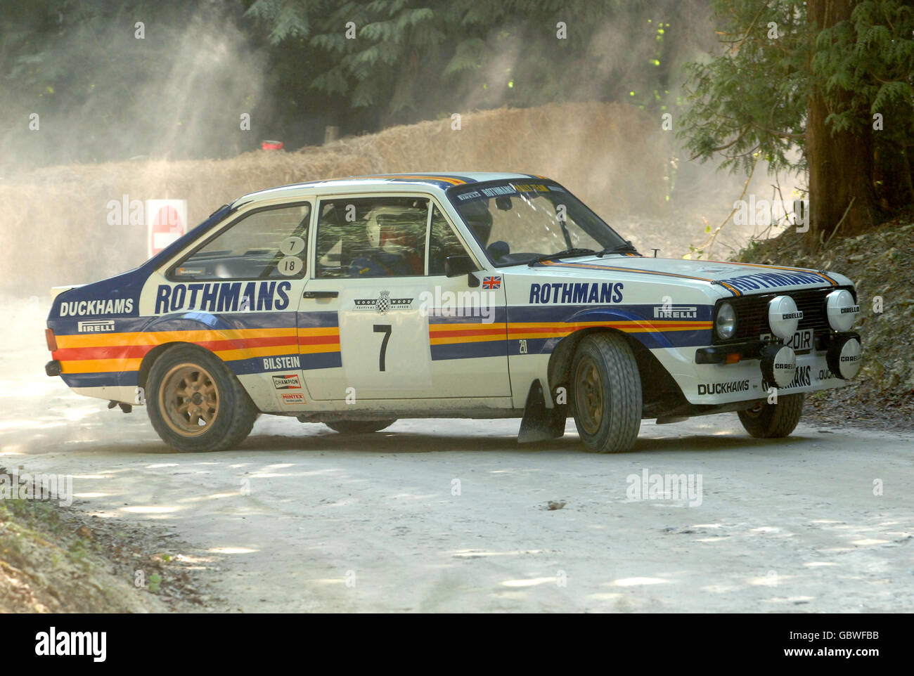 A Ford Escort MK2 RS1800 is driven around the Forest Rally Stage during ...