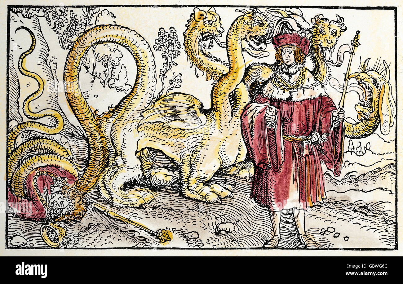 allegories, envy, "Many people envious me", coloured woodcut to ...