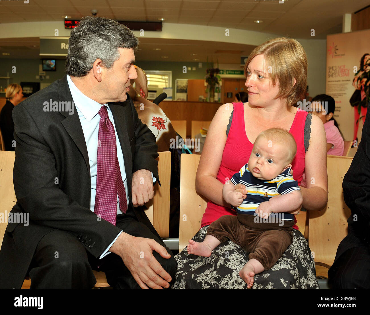 The Prime Minister Gordon Brown talks to Lina Nodder with her 11 week ...