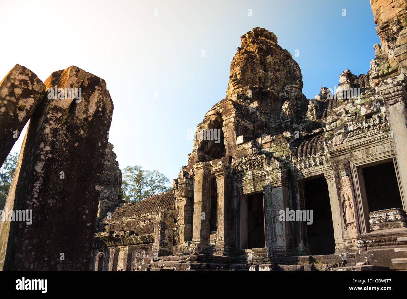 Ancient stone faces of Bayon temple, Angkor, Cambodia Stock Photo - Alamy