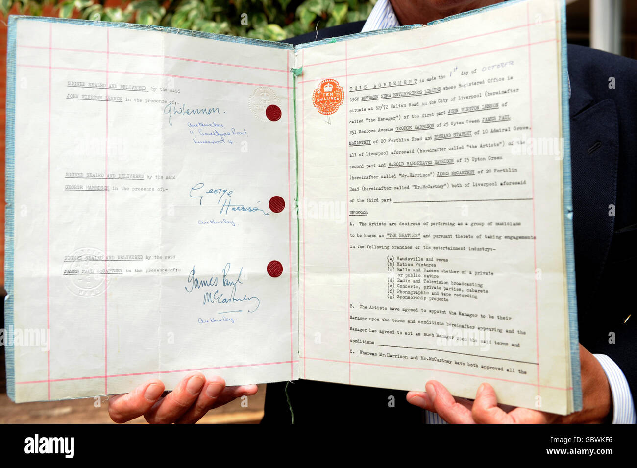 The original signed contract between The Beatles and Brian Epstein ...
