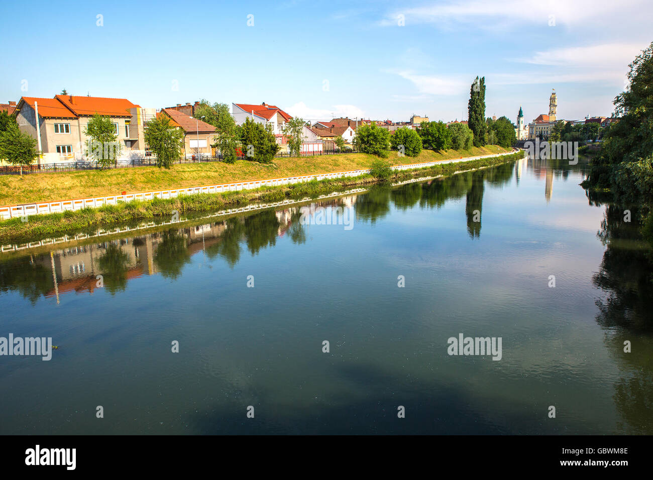 The River Crisul Repede flowing through Oradea in Romania Stock Photo ...