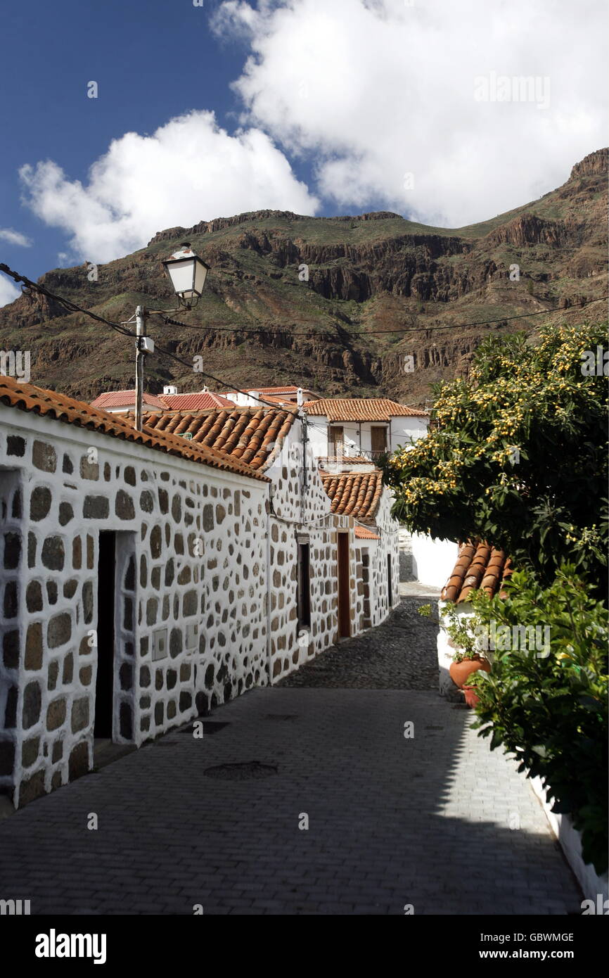 the mountain Village of Fataga in the centre of the Canary Island of ...