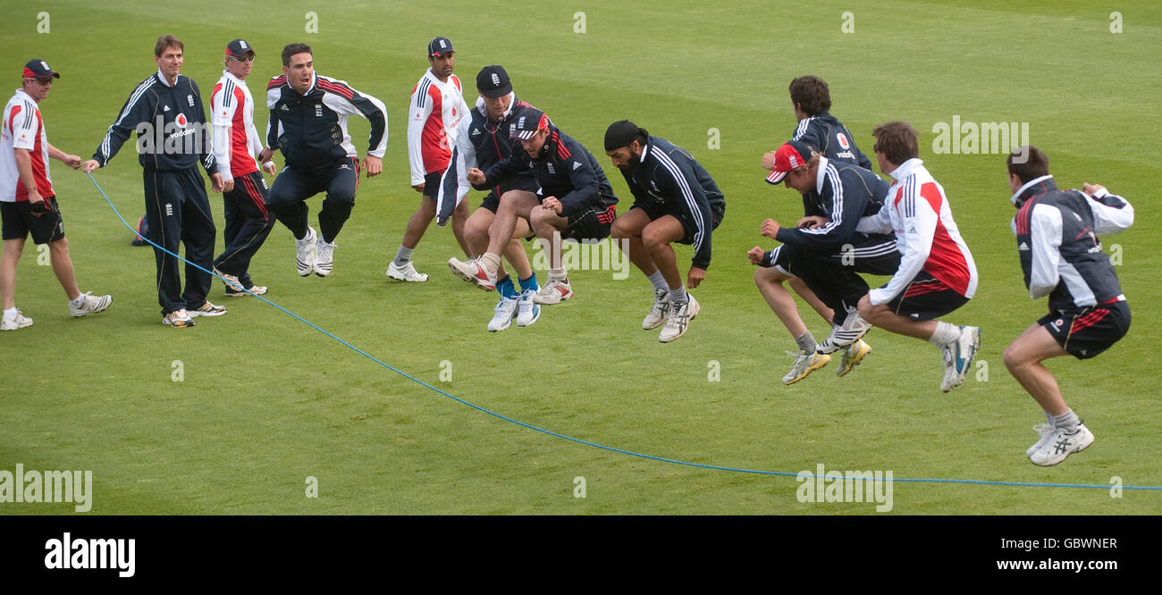 England players skip a giant rope during the warm up before during the ...