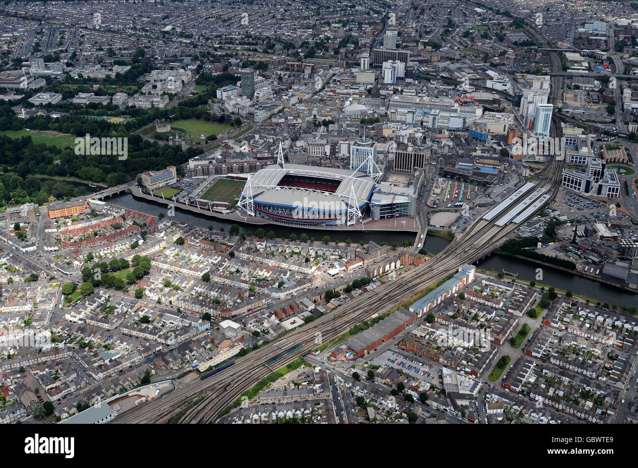 An aerial view of the millennium stadium in cardiff hi-res stock ...