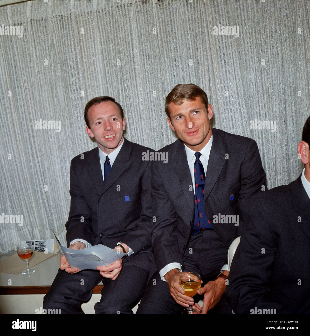 (L-R) England's Nobby Stiles and Roger Hunt, wearing their official ...