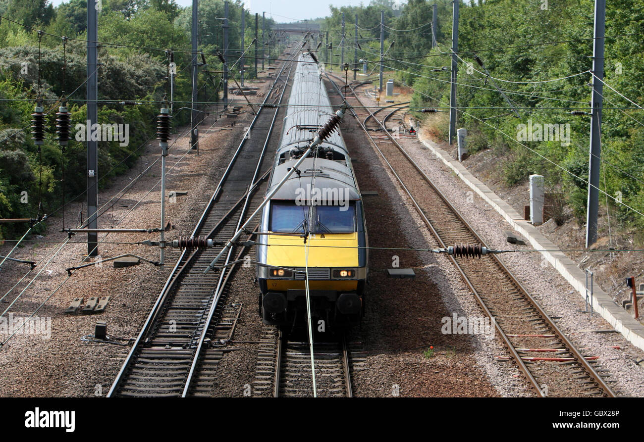 An East Coast Mainline train heads up the Tracks at Old Fletton, near ...