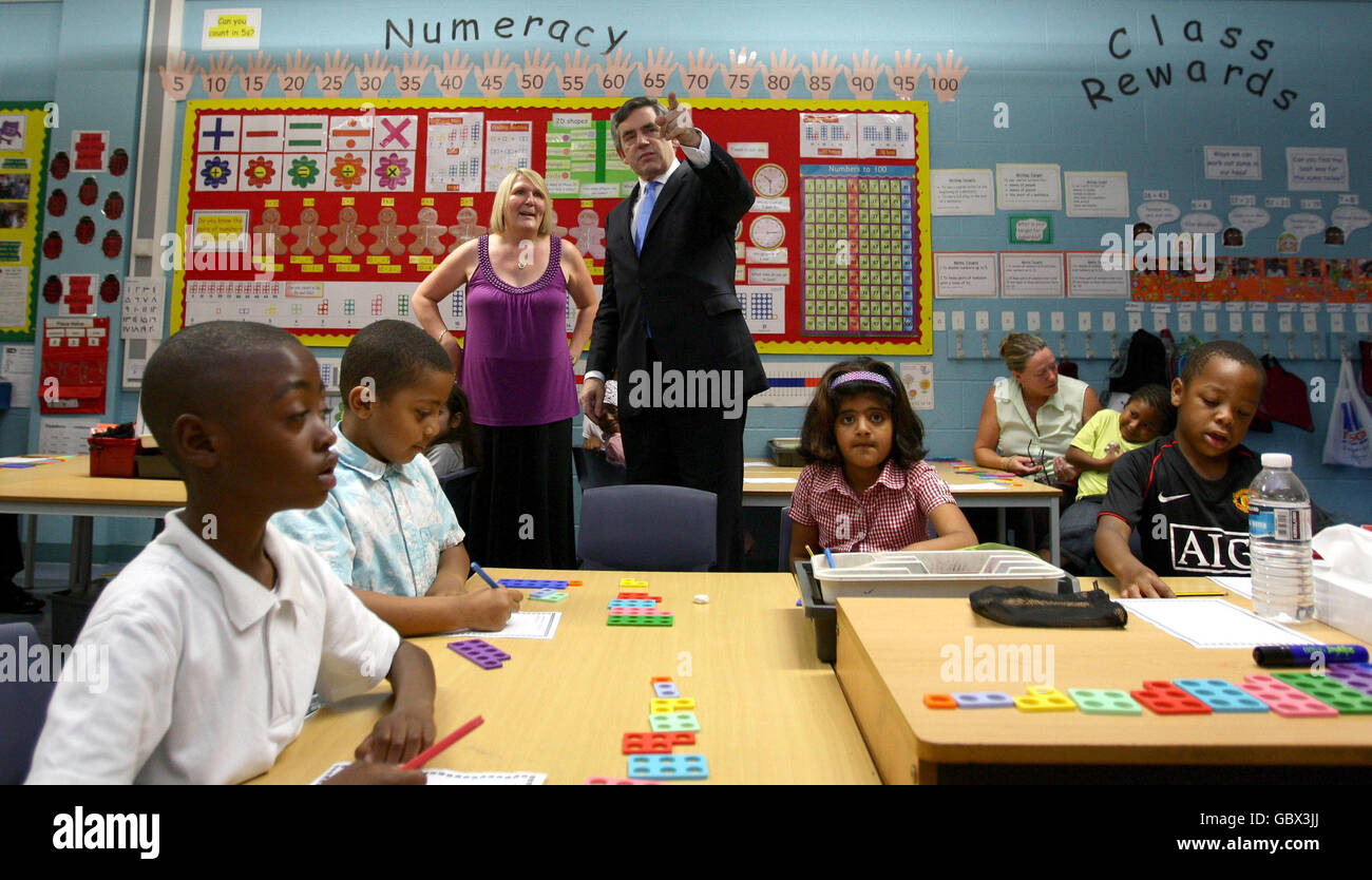 Prime Minister Gordon Brown meets children during his visit to Rolls ...