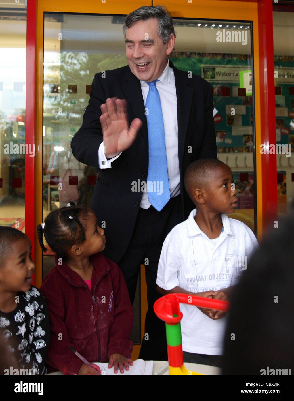 Prime Minister Gordon Brown meets children during his visit to Rolls ...