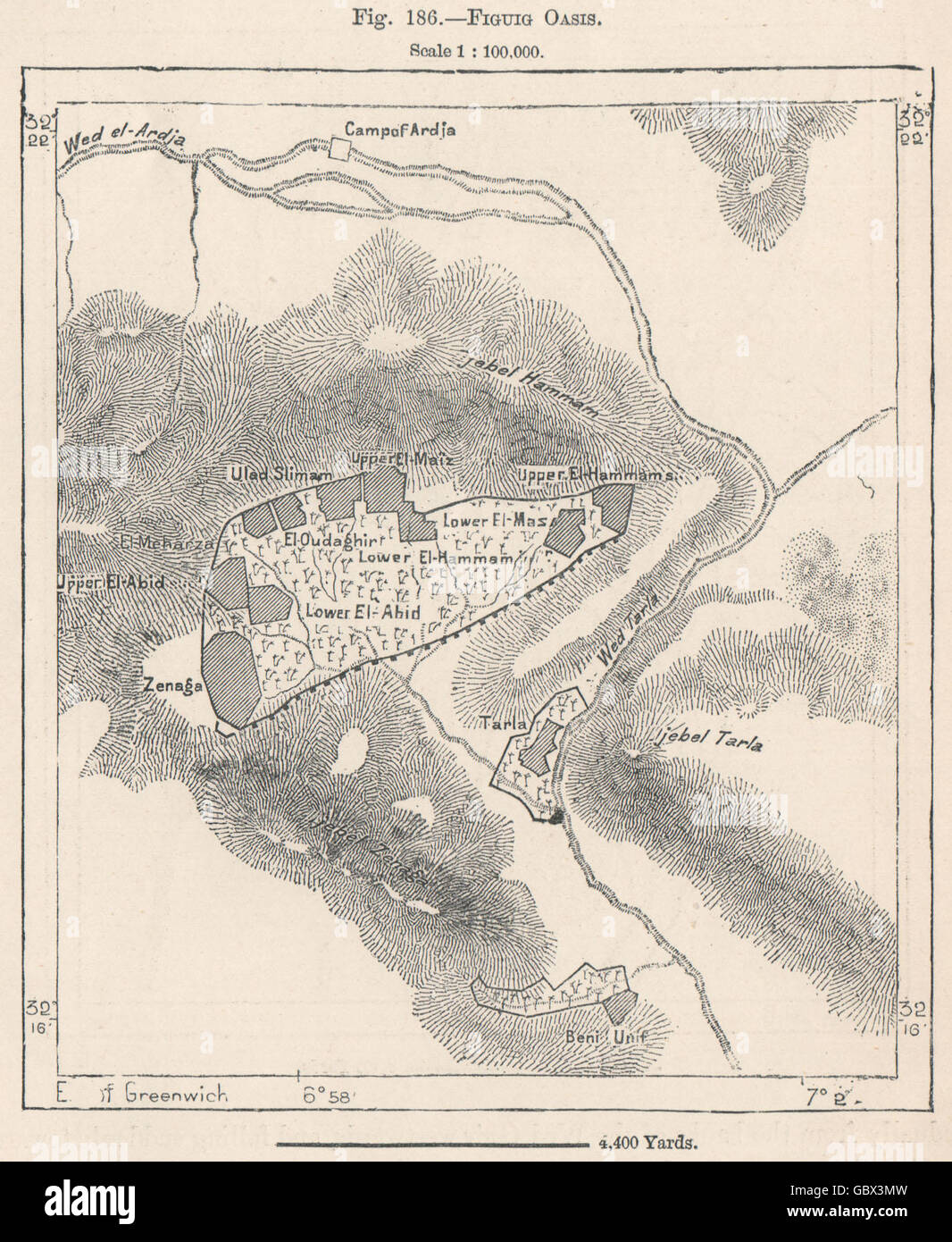 Figuig Oasis. Morocco, 1885 antique map Stock Photo - Alamy