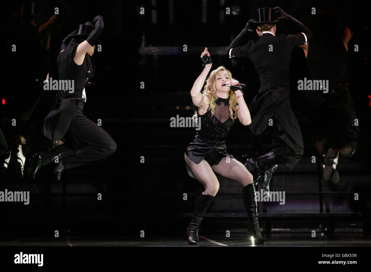 Madonna on tour. Madonna performs on stage at the O2 Arena in London ...
