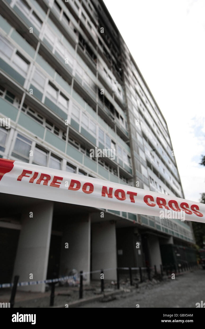 A fire brigade cordon marks off the scene of a fire in Lakanal House in ...