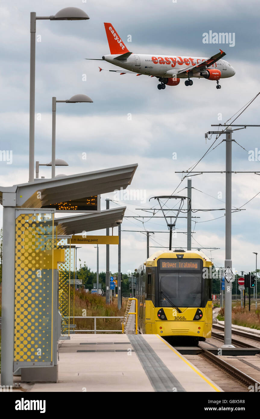 Manchester city Metrolink tram at Shadowcross station near Manchester ...