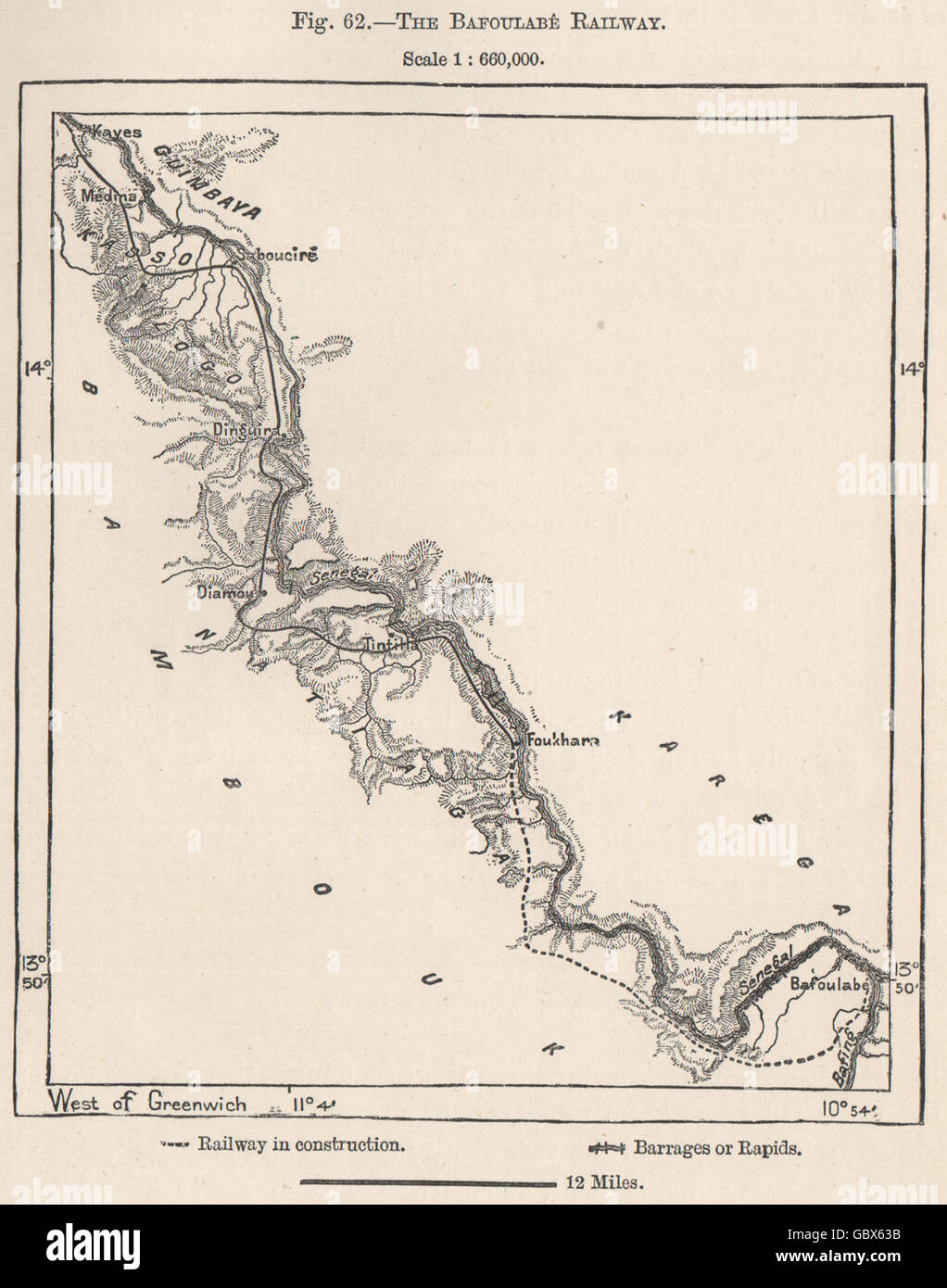 The Bafoulabé Railway. Mali, 1885 antique map Stock Photo - Alamy