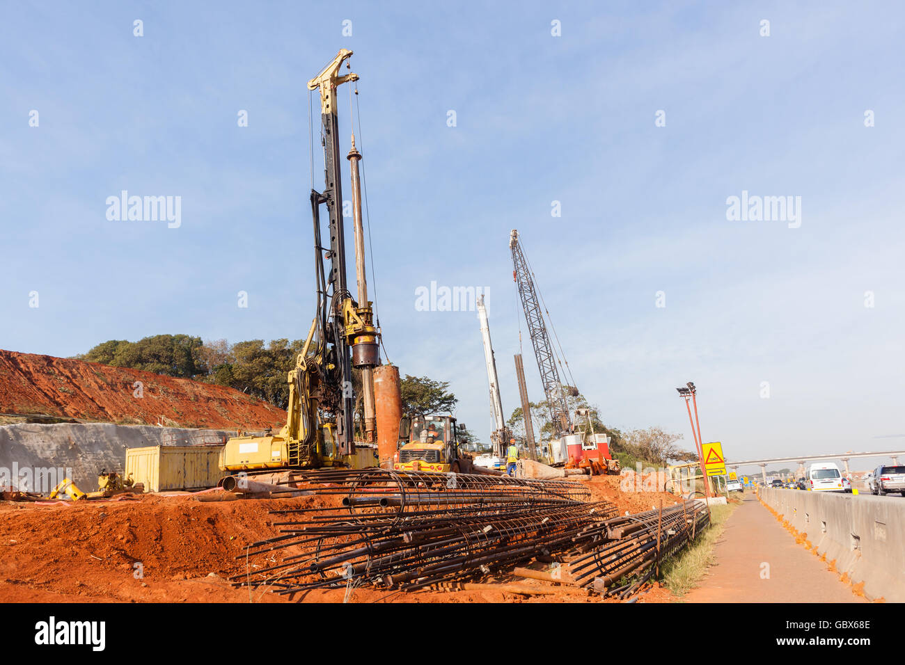 Industrial construction cranes drilling machines drilling new steel ...
