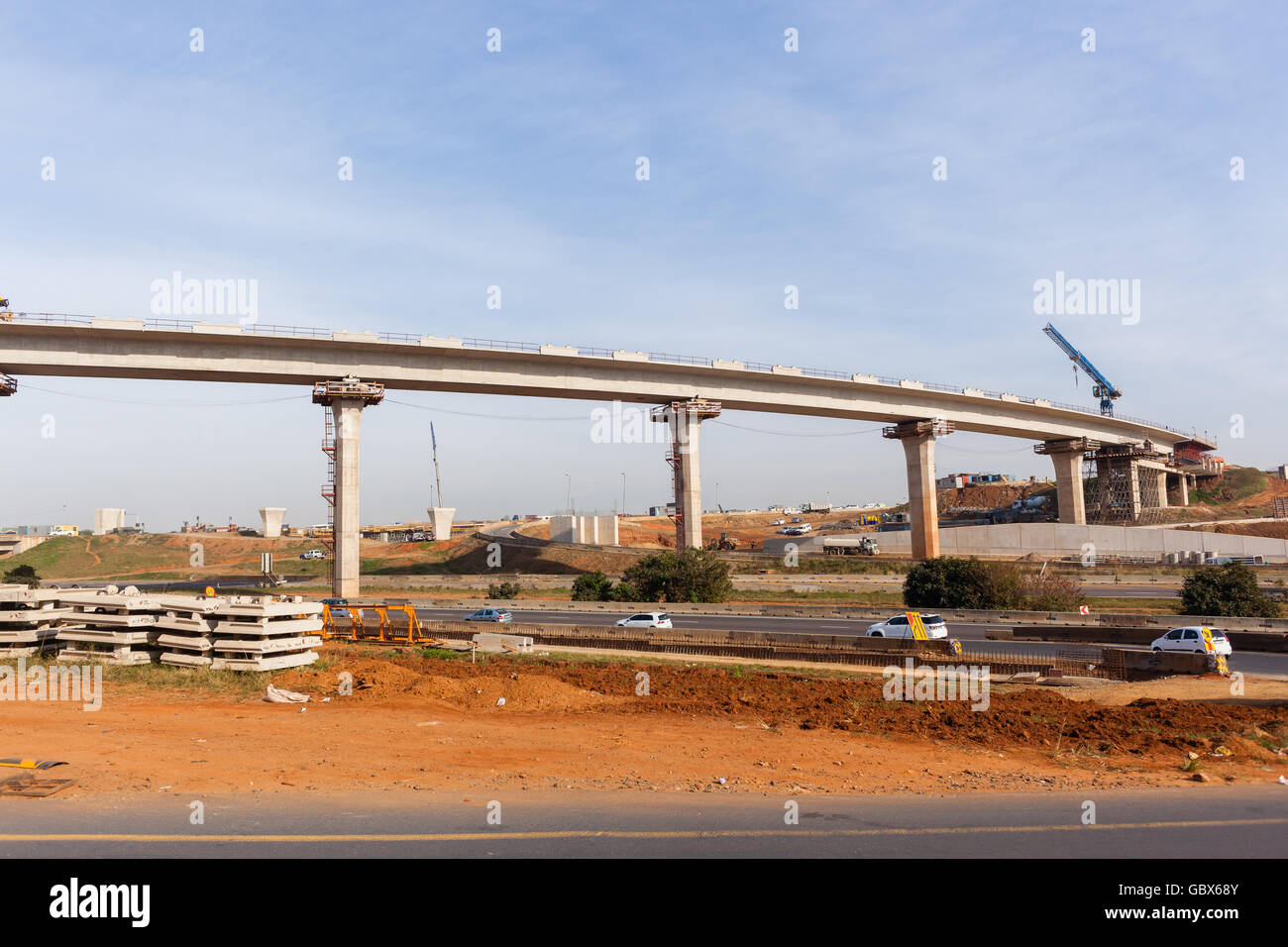 Construction new road highway traffic ramps flyover junction of ...