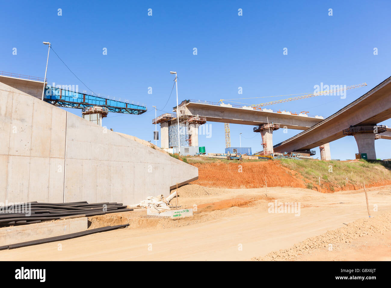 Construction new road highway traffic ramps flyover junction of ...
