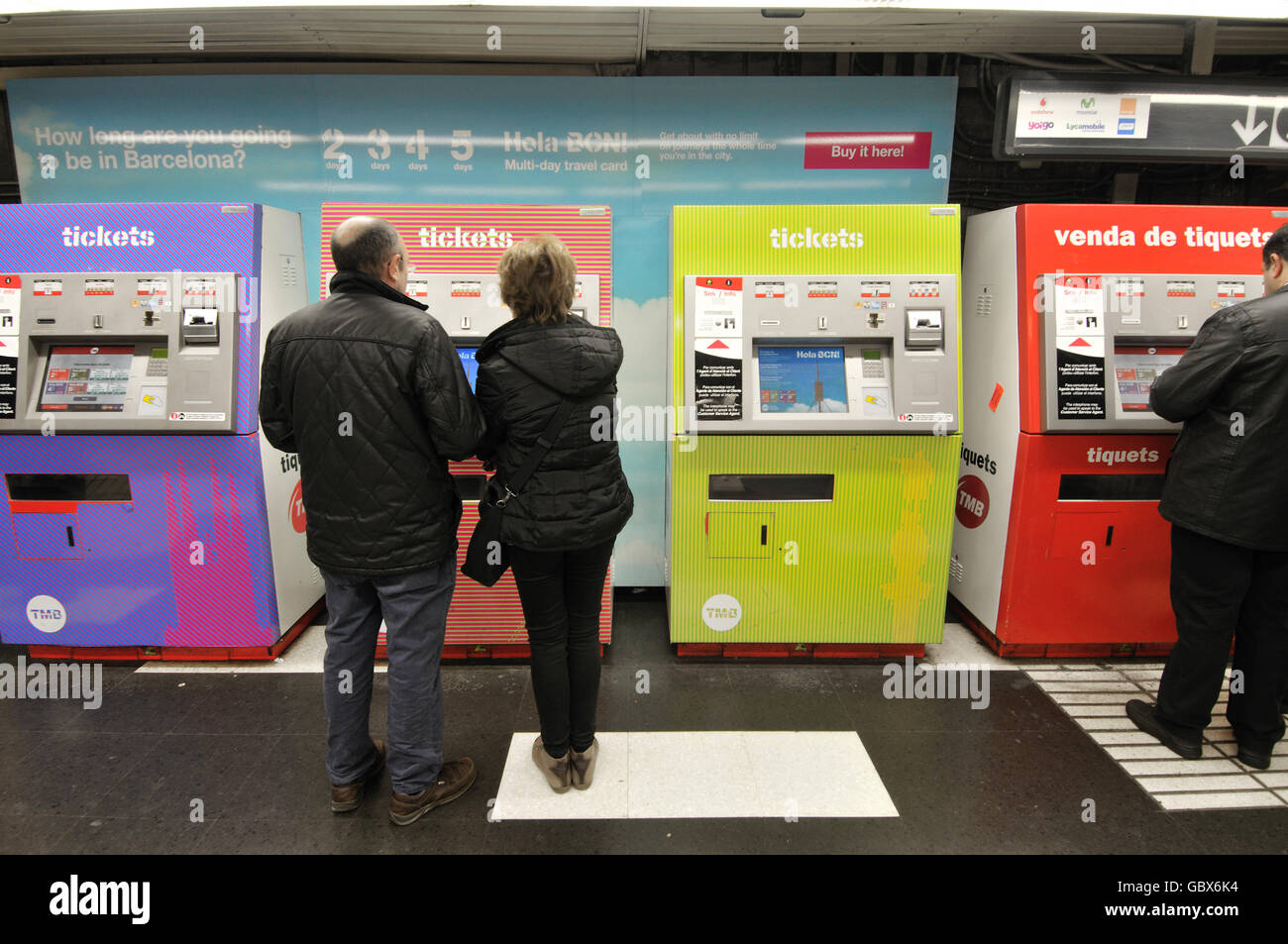 Ticket vending machines at Fontana subway station, Barcelona. Catalonia ...
