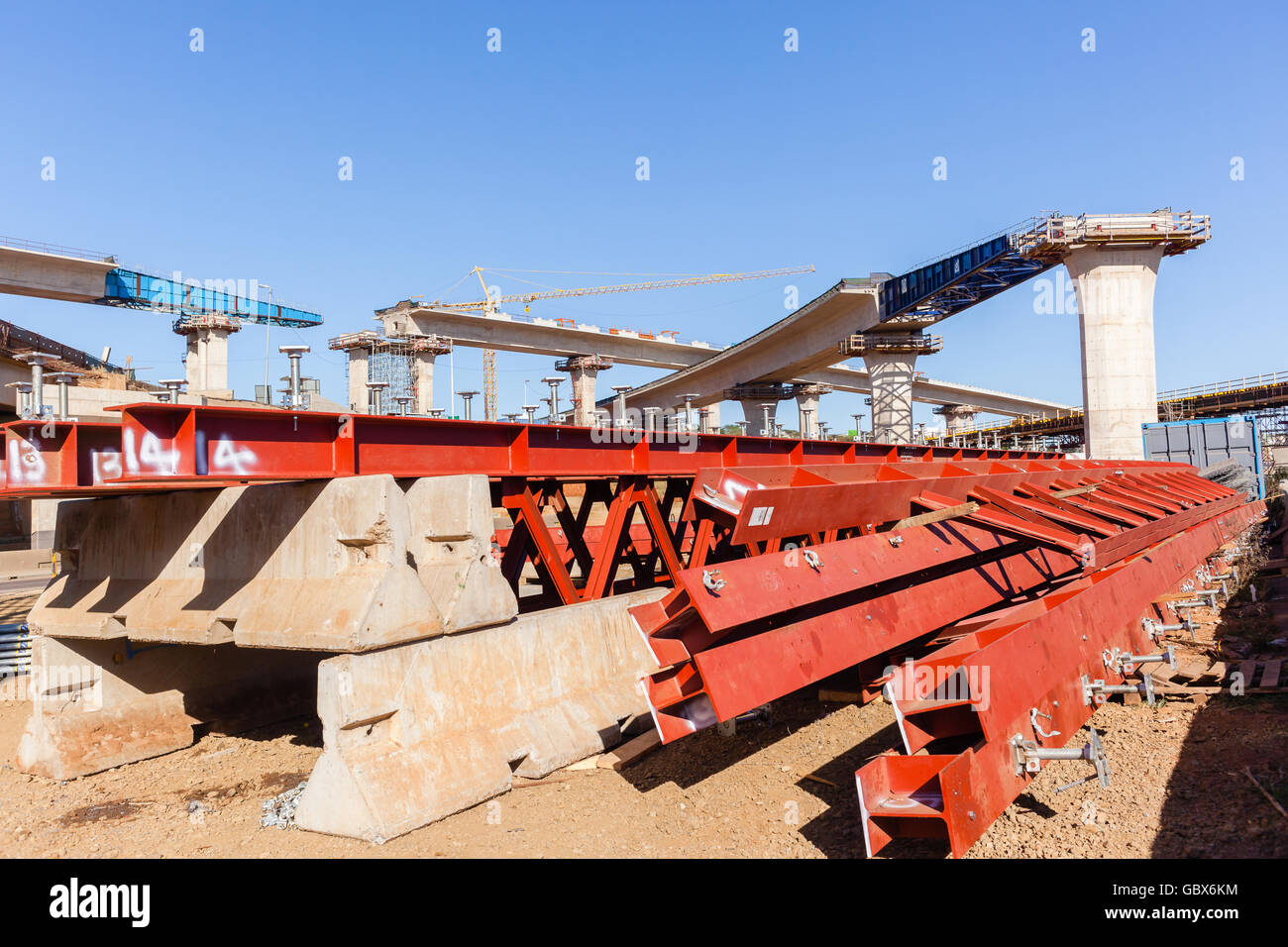 Construction steel beams materials for new road highway traffic ramps ...